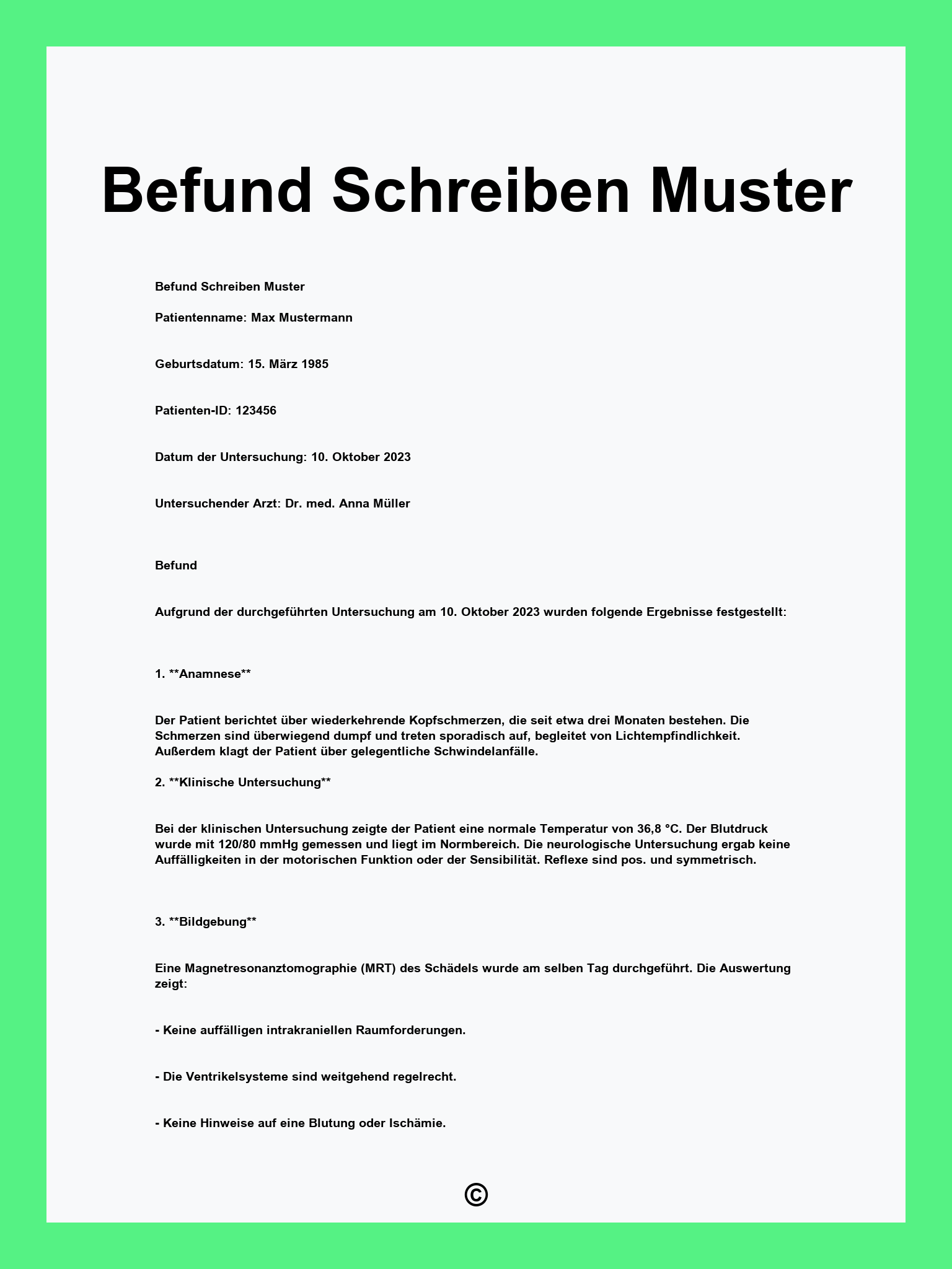 Befund Schreiben Muster