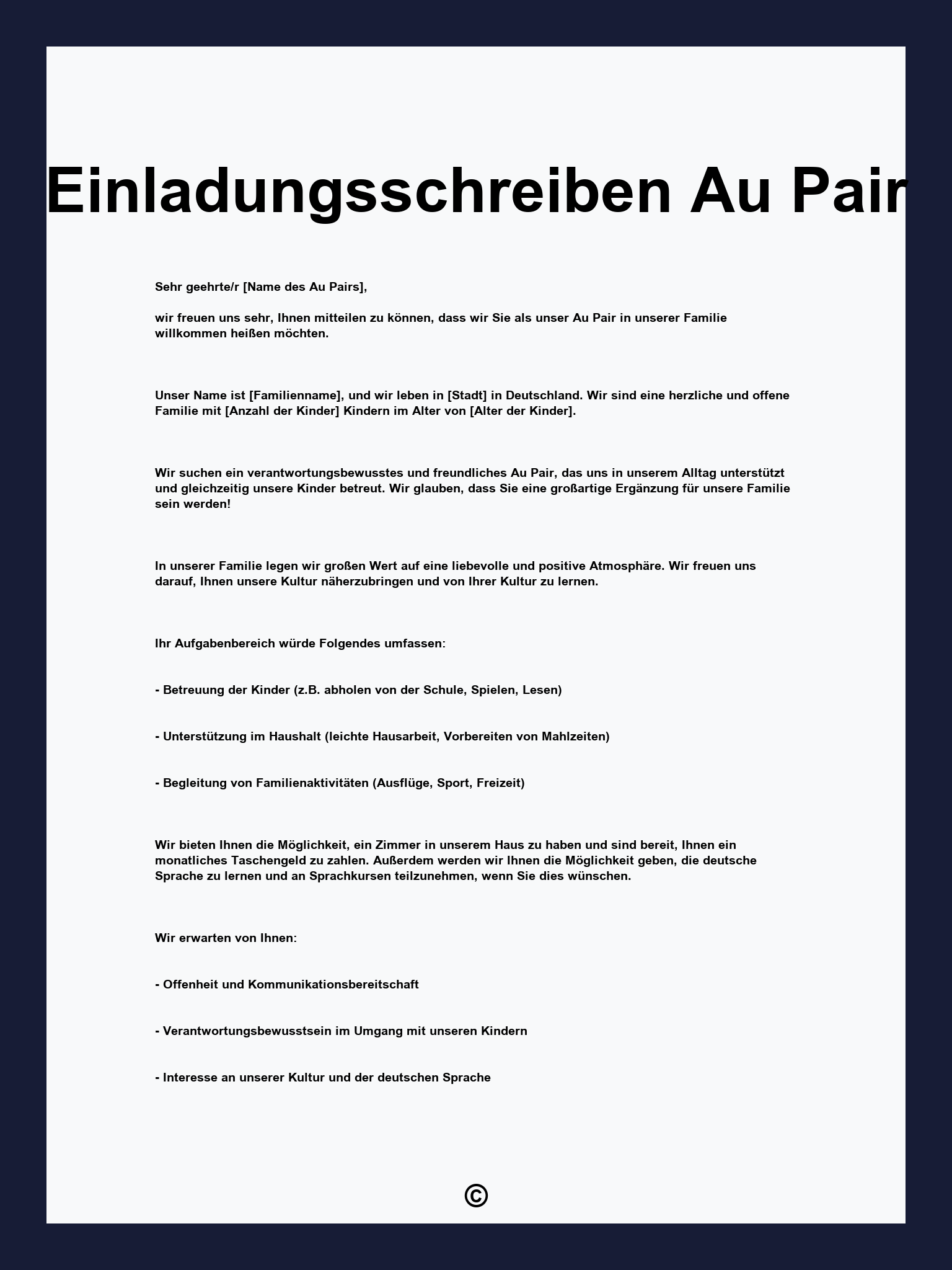 Einladungsschreiben Au Pair