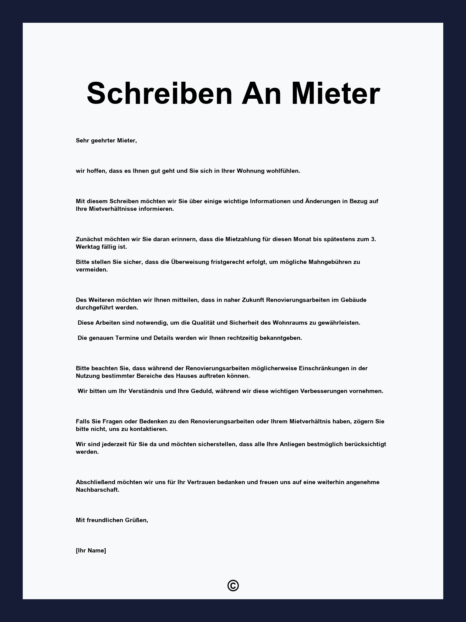 Schreiben An Mieter